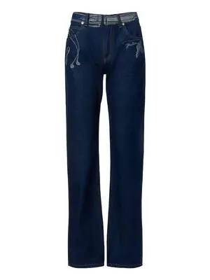 JEAN PAUL GAULTIER Printed Mid-rise Straight Jeans - Blue