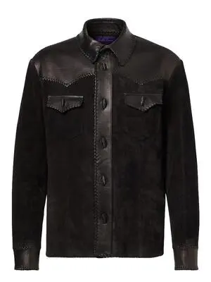 Ralph Lauren Purple Label Leather-trimmed Suede Overshirt - Black