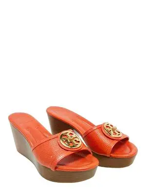 Tory Burch Leather Wedge Sandals - Orange