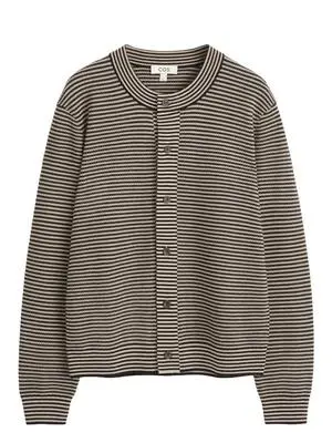 Cos Striped Merino Wool Cardigan - Navy