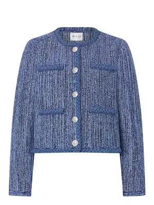MILLY Shayne Pinstripe Knit Cardigan Jacket - Blue