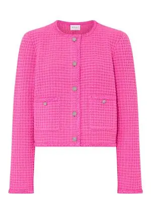 MILLY Sade Textured Crewneck Cardigan Jacket - Pink