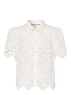 MILLY Addison Tile Lace Top - Ecru