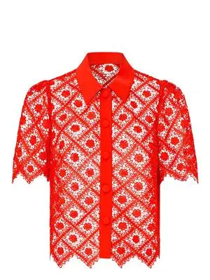 MILLY Addison Tile Lace Top - Red