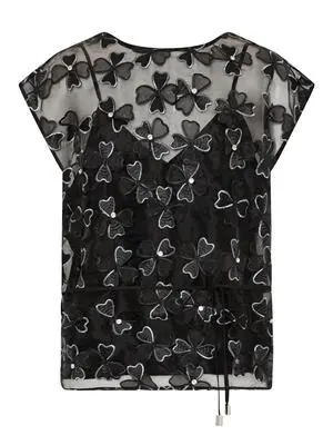MILLY Ryan Organza Short Sleeve Top - Black