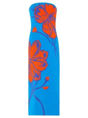 MILLY Seraphina Floral Strapless Midi Dress - Blue