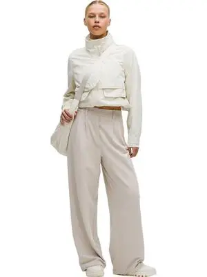Lululemon Daydrift High-rise Wide-leg Trouser Short - Heathered Herringbone Heathered Nutmeg Light Ivory