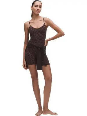 Lululemon Align™ Cami Bodysuit 6" Jacquard Square Heart Jacquard Java Sequoia