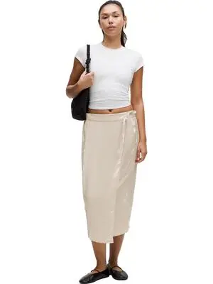 Lululemon Logo Charm Satin Waist-tie Midi Skirt - Beech White