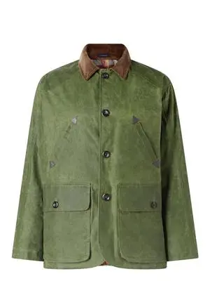 DRAKE'S Corduroy-trimmed Waxed-cotton Barn Jacket - Green