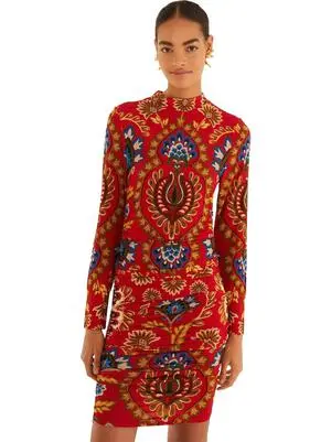 Farm Rio Folk Tapestry Mini Dress - Folk Tapestry Red