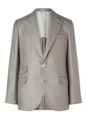 Brunello Cucinelli Silk, Linen And Wool-blend Blazer - Gray