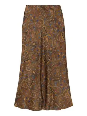 Veronica Beard Clover Paisley-print Silk-blend Satin Midi Skirt - Brown