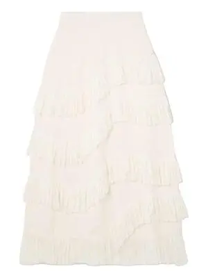 Ulla Johnson Mirena Fringed Wool Midi Skirt - Cream