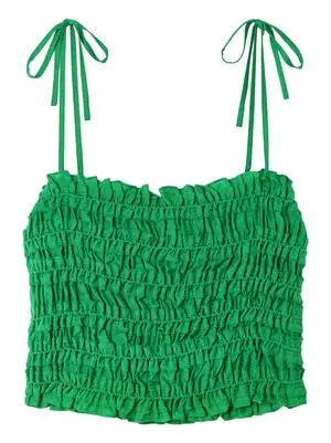 Tory Burch Smocked Lyocell-blend Top - Green