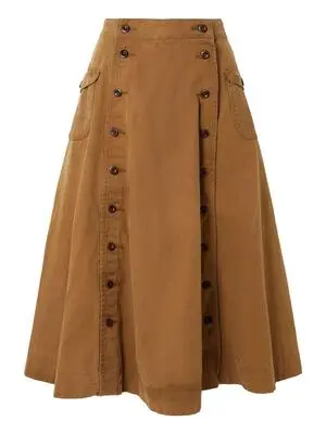 Ralph Lauren Cailtyn Cotton-Canvas Midi Skirt Tan
