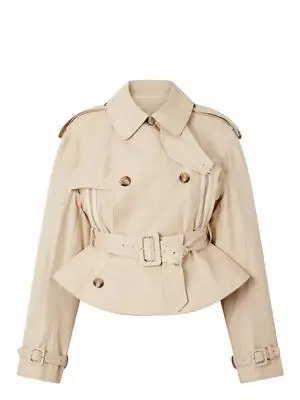 S.S.DALEY Evelyn Leather-trimmed Gabardine Jacket - Cream