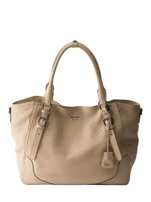 Prada Large Leather Tote Bag Sand Beige