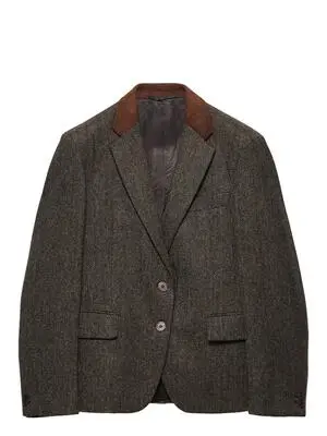 Prada Single-Breasted Shetland Wool Chevron Jacket Ebony