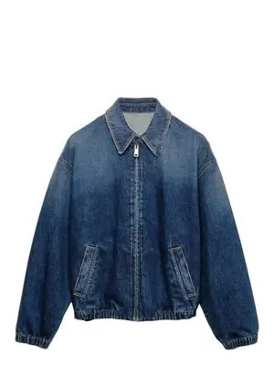 Prada Washed Denim Blouson Jacket Navy
