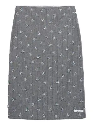 Prada Embellished Pinstripe Wool Midi-Skirt Anthracite Gray