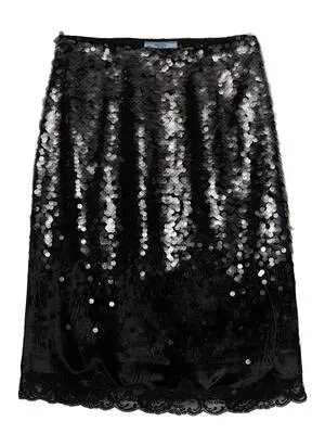 PRADA Embroidered Velvet Midi-Skirt