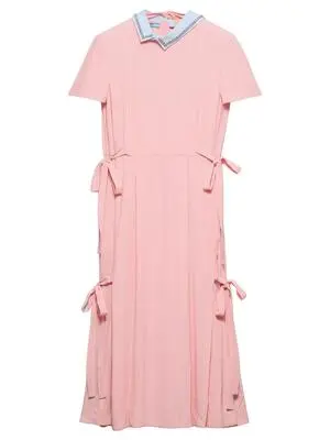 Prada Embroidered Marocain Crepe Fit And Flare Dress - Pink