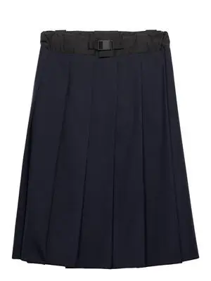 Prada Hopsack And Technical Fabric Midi Skirt - Navy
