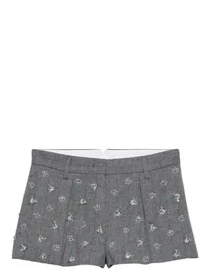 Prada Embroidered Pinstripe Wool Shorts - Grey