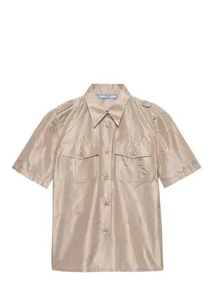 Prada Short-Sleeved Taffeta Shirt Neutral