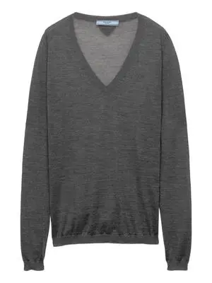 Prada Cashmere And Silk V-Neck Sweater Slate Gray