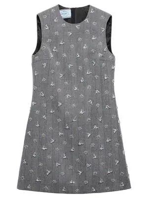 Prada Embroidered Pinstripe Mini Dress Anthracite Gray