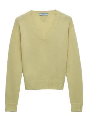 Prada Wool And Cashmere V-Neck Sweater Powder Blue