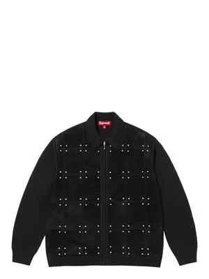 Supreme Studded Suede Zip-up Cardigan - Black