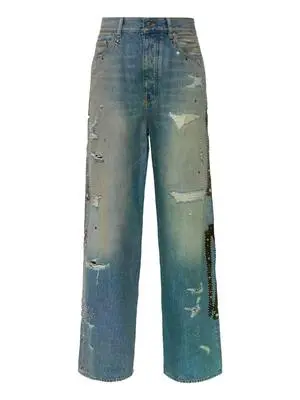Amiri Distressed Embellished Jeans - Blue