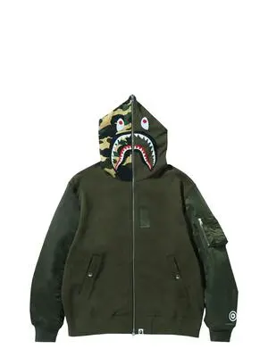 A BATHING APE Military Shark Relaxed Fit Full Zip Hoodie - Green