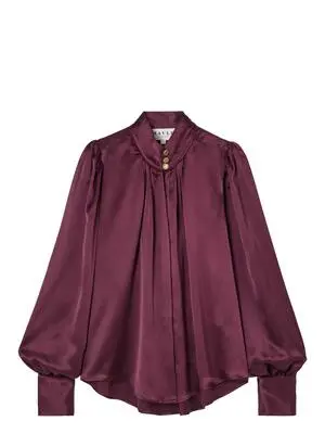 Maison Mayle Val D'isere Gathered Silk-charmeuse Blouse - Burgundy
