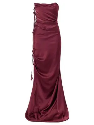 MARMAR HALIM Embellished Draped Satin Bustier Gown - Burgundy