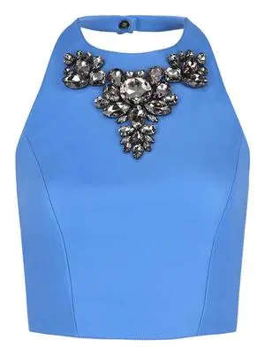 Givenchy Leather Halter Top With Embroidered Stones - Blue