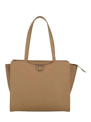 FERRAGAMO Gemini Leather Shoulder Bag - Tan