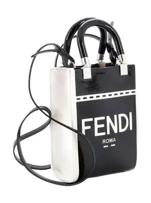 Fendi Sunshine Shopper Tote Patent And Canvas Mini Crossbody Bag - Black