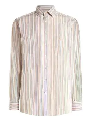 Etro Striped Pegaso-embroidered Shirt - Neutrals