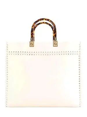 Fendi Sunshine Shopper Whipstitch Leather Medium Tote Bag - Neutrals