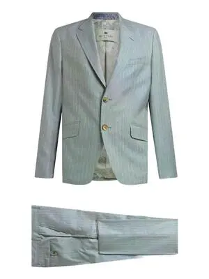 Etro Single-breasted Striped Wool And Cotton Suit - Blue