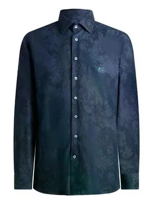 Etro Leafy Paisley-motif Denim Shirt - Blue
