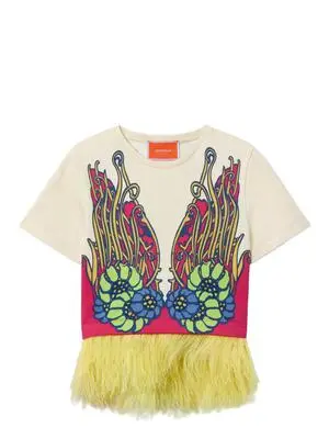 La DoubleJ Floral Feather T-shirt - Neutrals