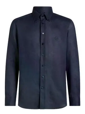 Etro Pegaso-embroidered Linen Shirt - Blue