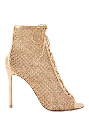 GIANVITO ROSSI 105 Lace-up Mesh Ankle Boots - Gold