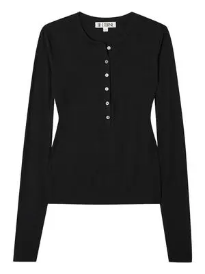 Eterne Ribbed-knit Henley Top - Black