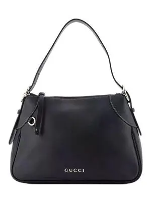 Gucci Emblem Leather Medium Shoulder Bag - Black